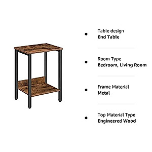 ALLOSWELL End Table, Side Table with Storage Shelf, Nightstand for Small Spaces, Bedside Table, for Living Room, Bedroom, Easy Assembly, Rustic Brown ETHR5001