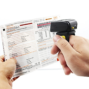 Bluetooth Wireless Ring Barcode Scanner, Portable Wearable Mini Finger 1D Bar Code Reader Work with Windows, Mac OS, Android 4.0+, iOS