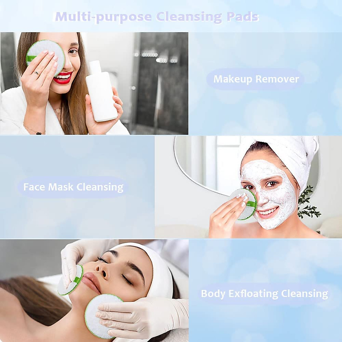 DaskFire Reusable Makeup Remover Pads, Facial Make Up Removal Wipes, Washable Face Cleaning Cloths, Hypoallergenic for Mascara, Eye Shadow, Lipstick, Foundation -3 pcs, 4.5" Dia