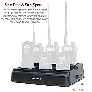 Baofeng UV-5R Six Way Charger Two Way Radio Multi Unit Charger Station for UV-5R UV-5R+ UV-5RE UV-5RTP UV-5X3 BF-F8HP RT-5R RT-5RV MK4 Radio and Battery
