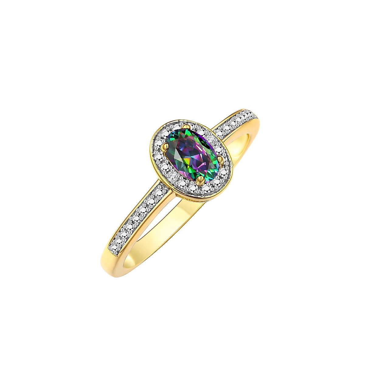 Rylos Rings for Women 14K Yellow Gold Ring Classic Halo Diamond Birthstone Ring 6X4MM Oval June Alexandrite Jewelry Size 6