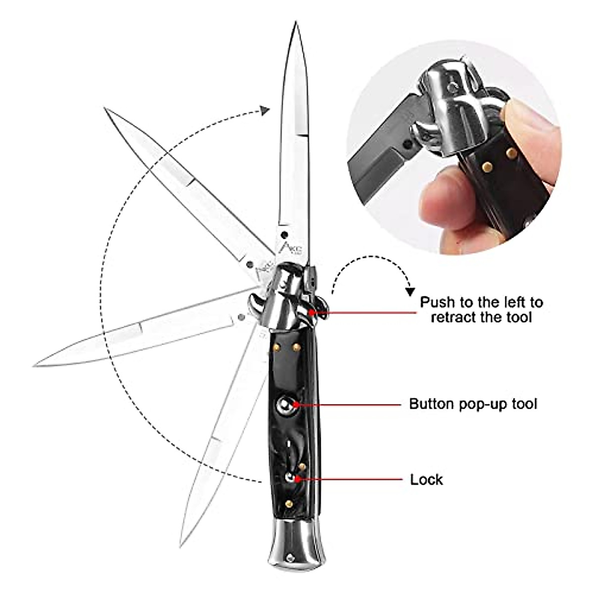 8.7" Folding Pocket Knife for Outdoor Camping Hunting Hiking Fishing Tools(Black)