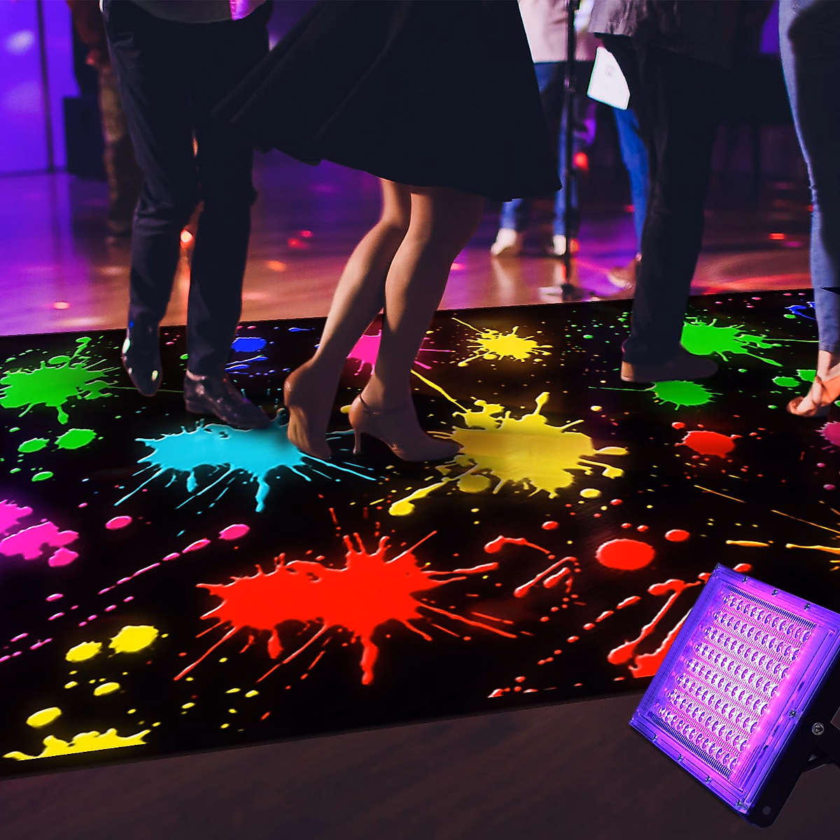 Haull 118 x 39 Inch Neon Light up Dance Floor Neon Party Decorations Blacklight Rug Glow in The Dark UV Reactive Fluorescent for Christmas Halloween Birthday Wedding Party Favors (Paint Splatter)