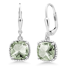 Gem Stone King 925 Sterling Silver 8MM Cushion Gemstone Birthstone Leverback Drop Dangle Earrings for Women