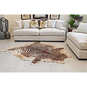 Zebra Print Brown on Beige Genuine Cowhide Rug 6 x 7 ft. 180 x 210 cm