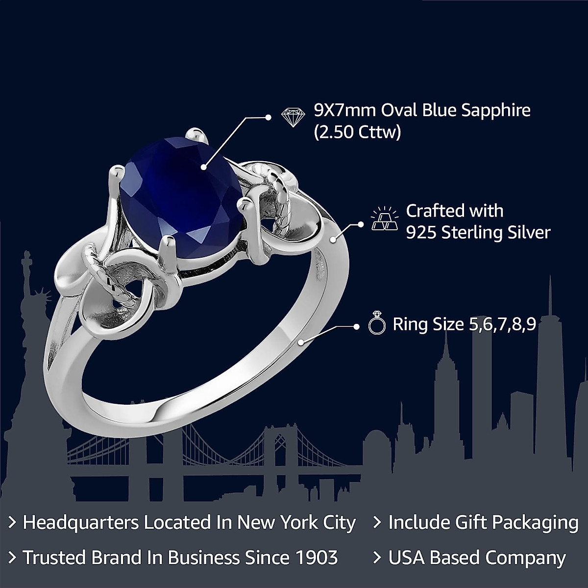 Gem Stone King 925 Sterling Silver Oval Gemstone Birthstone Engagement Ring | Oval 9X7MM | Wedding Anniversary Promise Ring For Women | Available in size 5, 6, 7, 8, 9