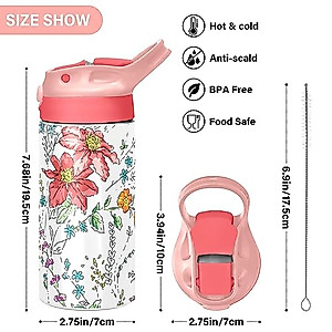 GOODOLD Chic Floral Pattern Kids Water Bottle, Insulated Stainless Steel Water Bottles with Straw Lid, 12 oz BPA-Free Leakproof Duck Mouth Thermos for Boys Girls