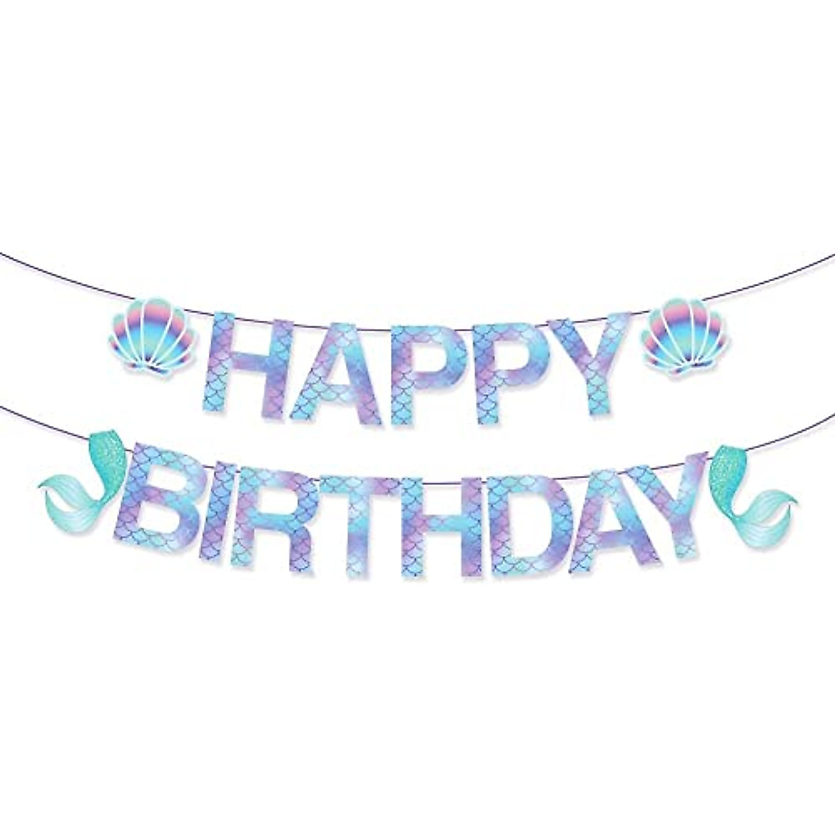 Happy Birthday Banner Mermaid Pre-assembled, Mermaid Birthday Decoration for Girls, Mermaid Party Supplies for Mermaid/Under The Sea Animal Themed Birthday Party, Baby Shower