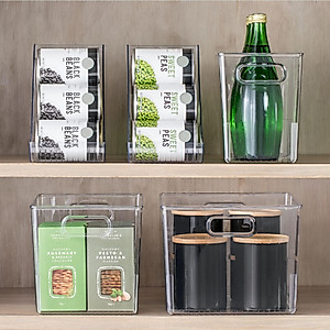 mDesign Plastic Storage Box – Narrow Open-Top Fridge Organiser Tray with Handle – Can Be Used as Fridge Tray, Shelf Box or for Cupboard Storage – Pack of 2 — Clear