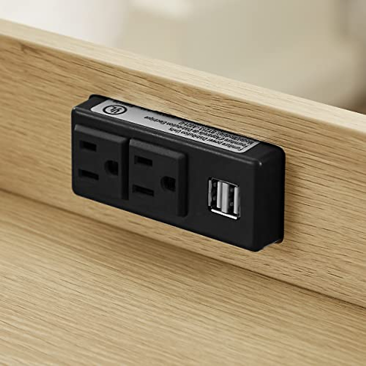 Duitrc Nightstand, End Table, Side Table with Charging Station & 2 Hand Made Rattan Decorated Drawers, Nightstands Set of 2, Wood Accent Table with Solid Wood Feet, with Open Storage, Natural, 2 Pack