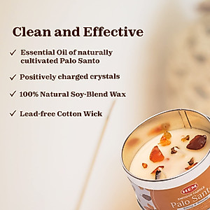 Palo Santo Candle with Crystals - 9.5 Oz Natural Soy Candles Scented | Soft Palo Santo Wood Aroma Protection Candles | Long Lasting 50 hrs Clean Burn, Aromatherapy Candle (Veladora de la Abundancia)
