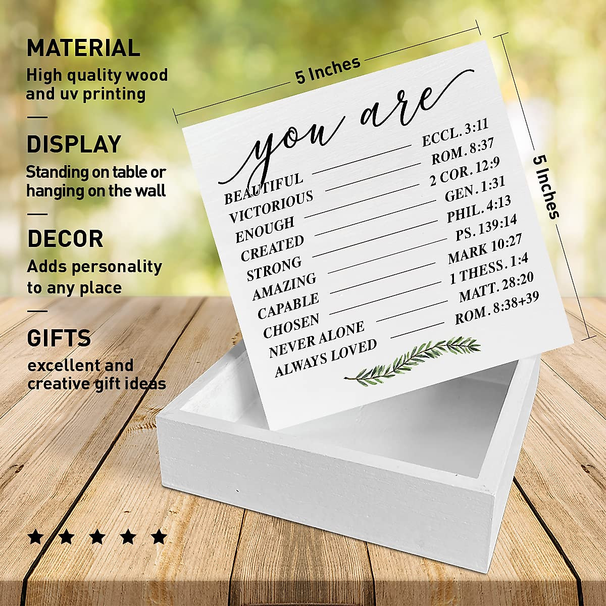 Christian Desk Wooden Box Sign Decor, You Are Beautiful Victorious Enough, Home Office Religious Motivational Decor Scripture Bible Verse Desk Decoration Inspirational Christian Baptism Gift for Women