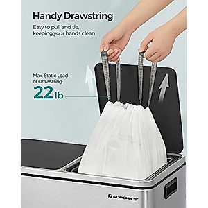 SONGMICS Small Trash Bags for 6.6 Gallon Trash Cans, Drawstring Garbage Bags, Liner Code 025A, 3 Rolls, 120 Count, White UKRB025A03