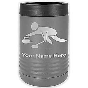 LaserGram Double Wall Insulated Beverage Can Holder, Curling Figure, Personalized Engraving Included (Standard Can, Gray)