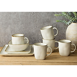 famiware Coffee Mugs Set of 4, Ocean Square 13oz Coffee Cup Set with Handle for Cocoa, Milk, Hot Chocolate, Tea, Water, Stoneware Cups for Kitchen, Microwave and Dishwasher Safe, Vanilla White