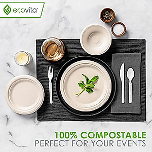 Ecovita 100% Compostable Paper Plates [9 in.] – 150 Disposable Plates Eco Friendly Sturdy Tree Free Liquid and Heat Resistant Alternative to Plastic or Paper Plates