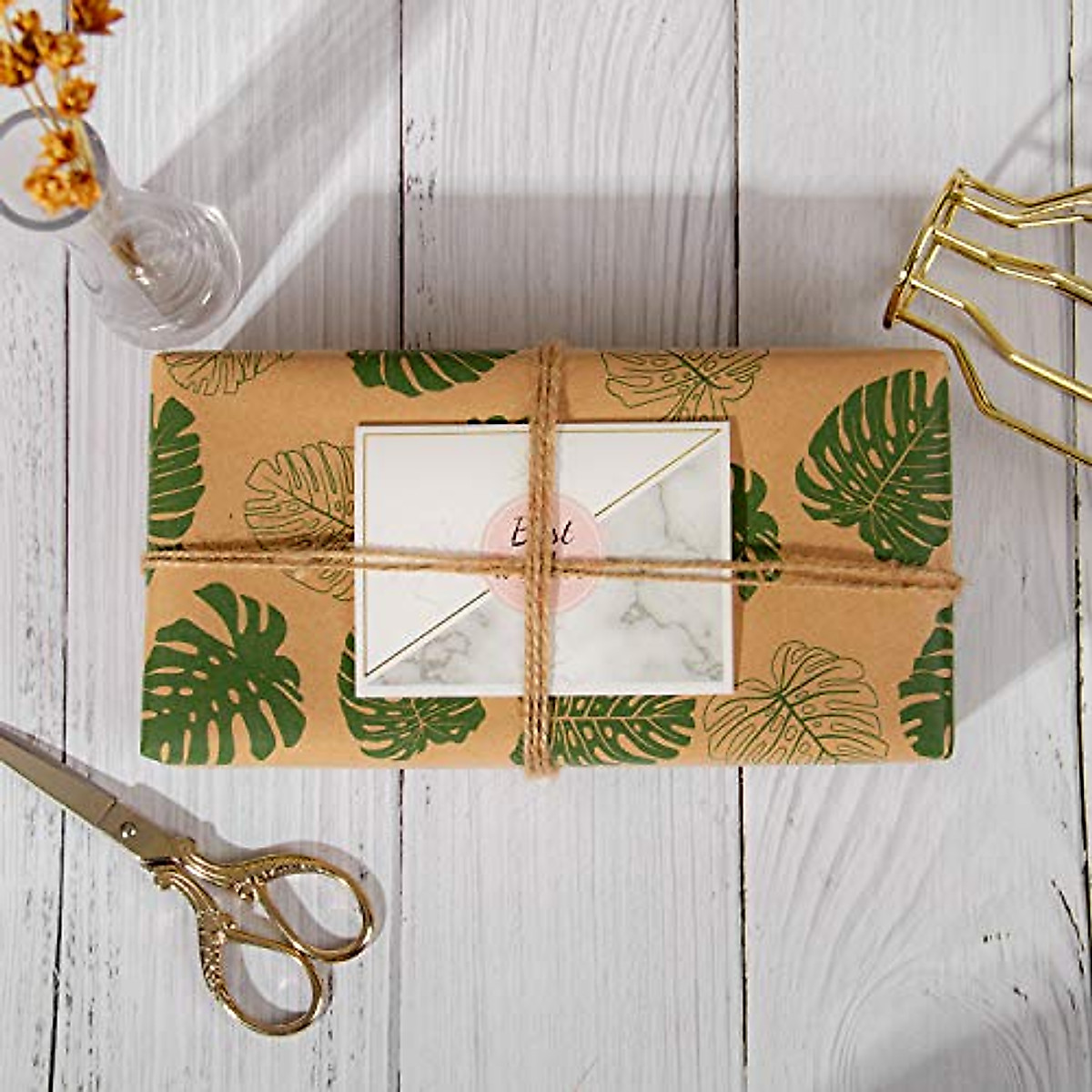 RUSPEPA Kraft Wrapping Paper Roll - Monstera Design Great for Summer, Holiday and Special Occasion Wrap - 24 inches X 100 feet