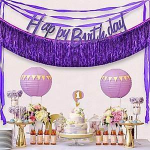 C＆B Purple Fringe Banner for Party Decorations,6.07 Ft Hanging Fringe Tinsel Garland, Metallic Foil Purple Streamer Photo Backdrop for The 70s & 80s Last Disco Bachelorette Party, Birthday Party Decor