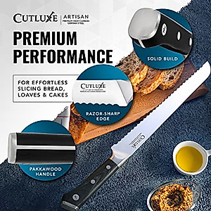 Cutluxe Bread Knife – 10" Serrated Edge Knife for Homemade Bread – Forged High Carbon German Steel – Full Tang & Razor Sharp – Ergonomic Handle Design – Artisan Series