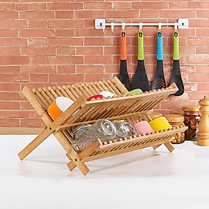 SZUAH Bamboo Dish Drying Rack, Collapsible Dish Drainer, Foldable Dish Rack Bamboo Plate Rack, by 100% Natural Bamboo (17.8" x 10.23" x 9.25") …