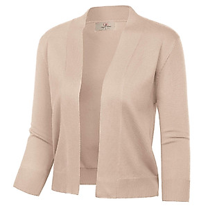 GRACE KARIN Women's Classic Sweaters Plus Size Open Front Shrug Cropped Bolero Jacket for Cocktail Party Dress(Khaki,XXL)