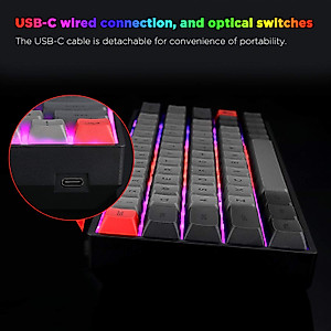 COSTOM SK64 60% Mechanical Gaming Keyboard, 61 Keys Multi Color RGB Illuminated LED Backlit Wired Programmable with PBT Heat Sublimation Keycaps for PC/Mac Gamer (Black, Gateron Optical Brown)