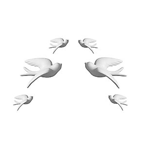IFFUNNI White Ceramic Birds - Set of 6 pcs Ceramic Birds Swallows Wall Art Design Figurine Statue Collection Home Garden Décor