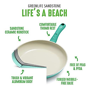 GreenLife Soft Grip Healthy Ceramic Nonstick, 14 Piece Cookware Pots and Pans Set, PFAS-Free, Dishwasher Safe, Turquoise