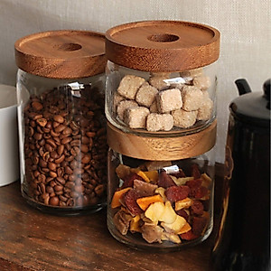 WellieSTR 1Pc (D 1000ml/34oz) Glass Storage Jars (48oz/1400ml) with Airtight Seal Bamboo Lid Stackable Kitchen Canisters for Candy, Coffee Bean Cookie, Rice, Sugar, Flour, Pasta, Nuts, Coffee