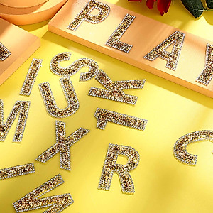 37 Pieces Rhinestone Letter Stickers Large Glitter Alphabet Stickers Number Crystal Self Adhesive Stickers Iron on Letters for Clothing Art Crafts DIY Decors (Gold, White)