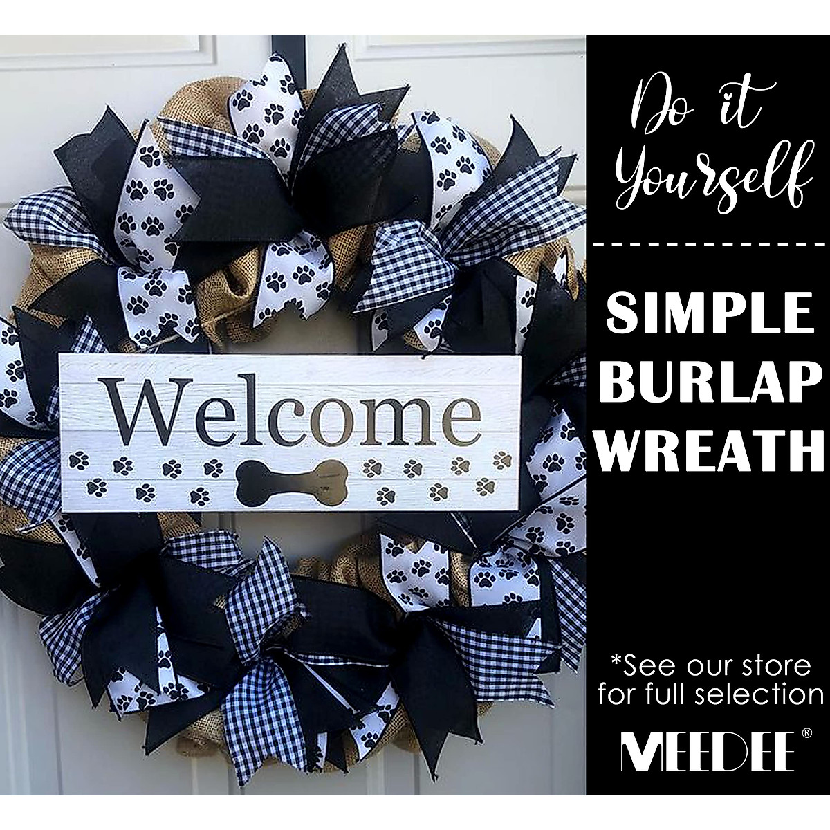 MEEDEE Black Burlap Wired Ribbon - 1.5 Inch, 10 Yards for Crafts, Weddings, Gift Wrapping, Home Decorating