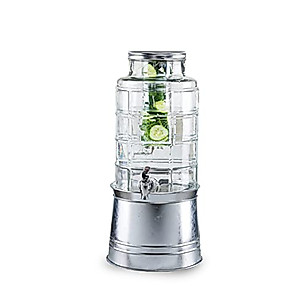 Style Setter Patchwork Beverage Dispenser Cold Drink Dispenser w/ 2.4-Gallon Capacity Glass Jug, Ice Insert, Fruit Infuser, Galvanized Base, Leak Proof Spigot Great for Parties Weddings