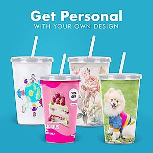 Simple Green Solutions - Customizable Paper Insert Acrylic Double Wall Cup for Cold Drinks, Clear Reusable Cups with Lids & Straws, Insulated Plastic Tumblers with Lids & Straw, Acrylic Tumblers, 16oz