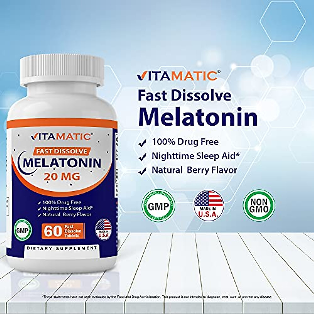 2 Pack High Potency Melatonin 20mg Tablets | Vegetarian, Non-GMO, Gluten Free | 60 Fast Dissolve Tablets | Natural Berry Flavor |