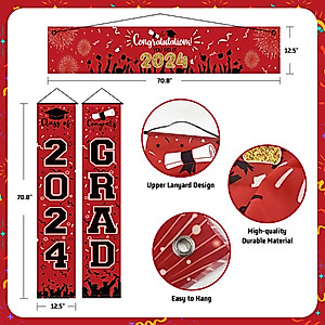 Party Spot！2024 Graduation Party Decorations, 125 PCS Graduation Decorations Class of 2024, Graduation Banner, Tablecloth, Balloons, Cake Toppers, Red and Gold Graduation Party Decorations