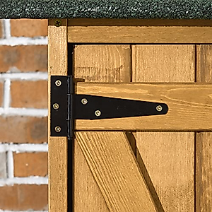 Outsunny Outdoor Storage Cabinet Wooden Garden Shed Utility Tool Organizer with Waterproof Asphalt Rood, Lockable Doors, 3 Tier Shelves for Lawn, Backyard, Natural