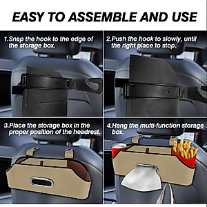 Car Headrest Backseat Organizer,Seat Back Organizer,Hook,Cup Holder,Tissue Box,Phone Holder,Storage Box,Multifunctional Storage for Car Travel Accessories(Off White)