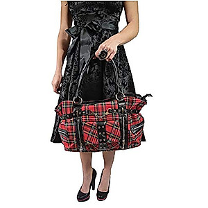 Lost Queen Red Royal Stewart tartan Plaid Punk Rock Purse with Handcuff Skull Charm, Large