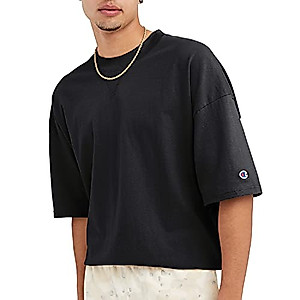 Champion, Relaxed Fit Men, Midweight T-Shirt, 100% Cotton, Black with Taglet, Medium