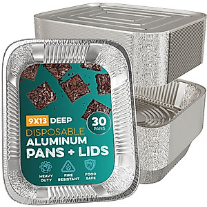 Aluminum Pans With Lids 9x13 [30 Sets] Aluminum Foil Pans Trays With Lids - Half Size Tin Foil Disposable Pans For Baking, Roasting, Cake Serving Dishes, Catering Supplies, Steam Table Chafing