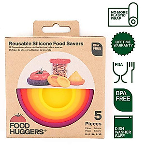 Food Huggers 5pc Reusable Silicone Food Savers | BPA Free & Dishwasher Safe | Fruit & Vegetable Produce Storage for Onion, Tomato, Lemon, Banana, Cans & More | Round, Autumn Harvest