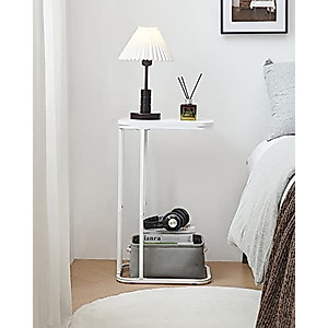 KJGKK C Shaped End Table, 26.6 inches High Side Table for Couch Sofa Bed, Tv Tray, for Living Room, Bedroom, Small Spaces, Metal Frame, White