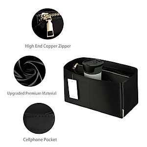 Purse Organizer Insert For Handbags, Purse Organizer With Zipper, Neverfull Organizer, Bag Organizer For Speedy Neverfull ONTHEGO Tote, Handbag and More (Silky Black, Mini)