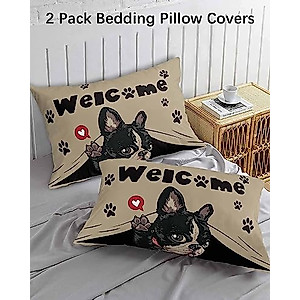 Edwiinsa Funny Cute Love Heart Dog Pillow Covers Standard Size Set of 2 20x26 Bed Pillow, Black Paws Rustic Beige Plush Soft Comfort for Hair/Skin Cooling Pillowcases with Envelop Closure