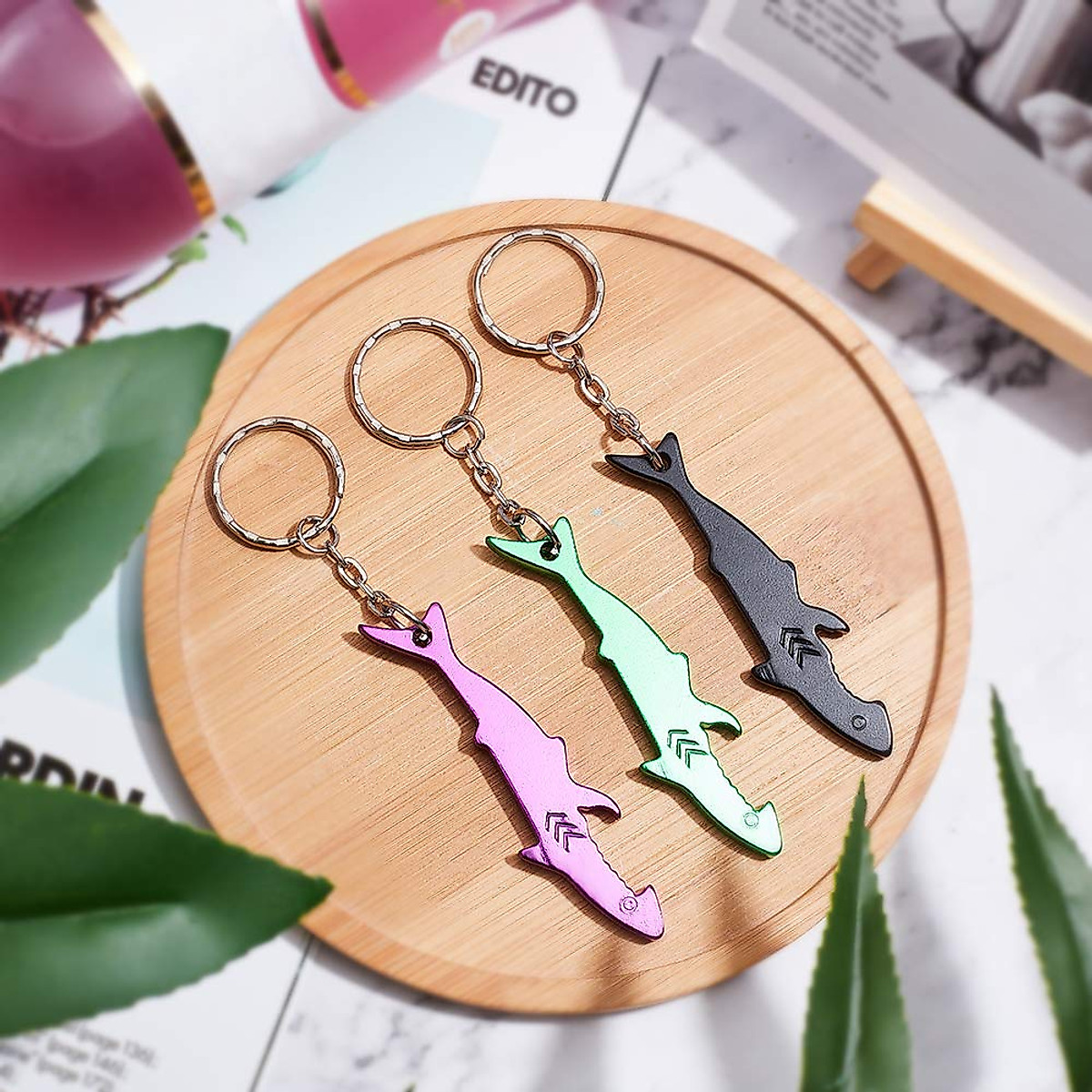 arricraft 12 Pcs Shark Shaped Bottle Opener, Pocketable Keychain Bear Opener for Camping and Traveling, 6 Random Colors