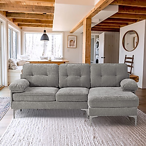 TEKAMON 82.7" Sectional Sofa Couch with Chaise, 3 Seats L Shape Reversible Sofa, Comfy Modern Chenille Fabric Convertible Couch for Living Room, Apartment, Small Spaces with Removable Covers, Grey