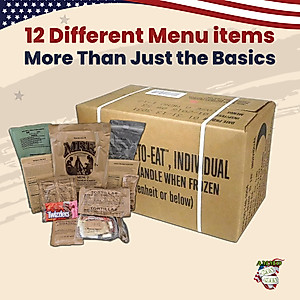 U.S. Meal Ready to Eat (Variety Pack of 12) – Nutritional Emergency Food Rations - Freeze Dried Food w/Flameless Heaters, Entree, Side Dishes, & More - MRE Kit for Emergency Survival, Hunting, & More