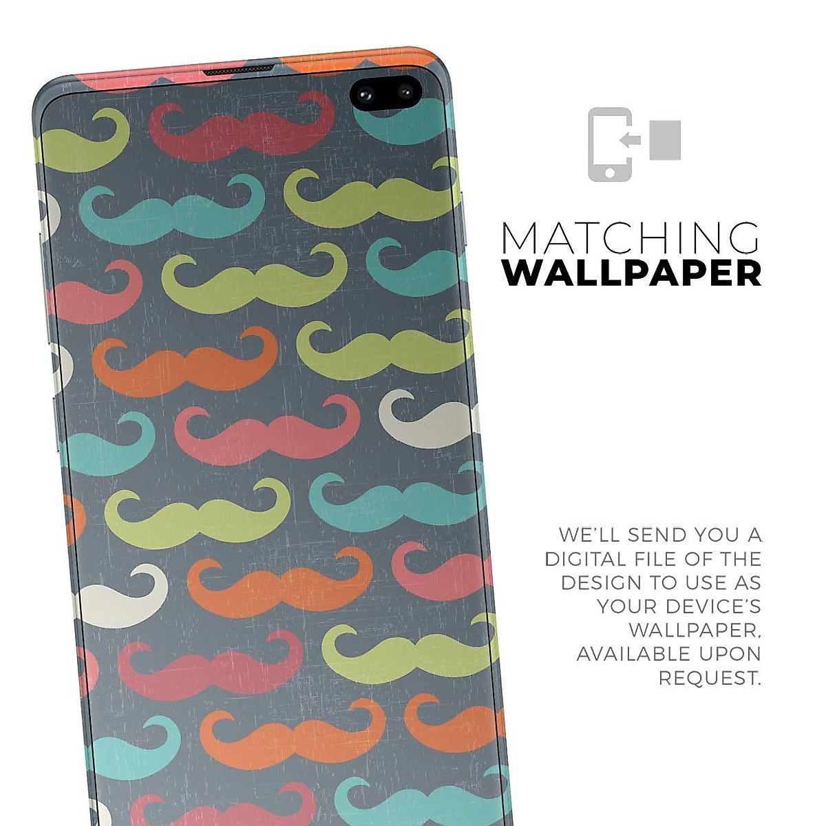 DesignSkinz Colorful Scratched Mustache Pattern Protective Vinyl Decal Wrap Skin Cover Compatible with The Samsung Galaxy S20 (Screen Trim & Back Glass Skin)