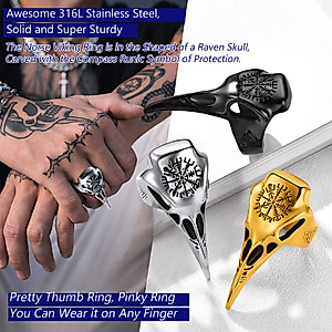 PROSTEEL Pinky Ring Size 7 Goth Vintage Viking Jewelry Raven Skull Long Finger Cool Rings For Men