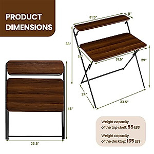 CZDYUF 2 Tier Folding Computer Desk Laptop Desk Home Office No Assemble Brown Desk